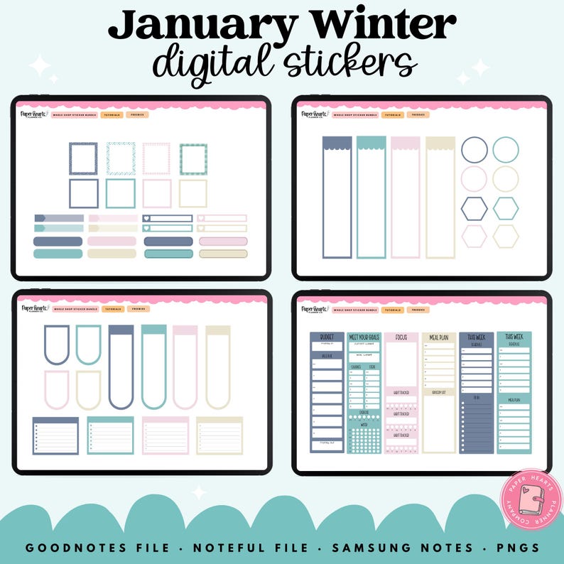 January Stickers, Winter Stickers, Digital Planner Stickers, Goodnotes ...