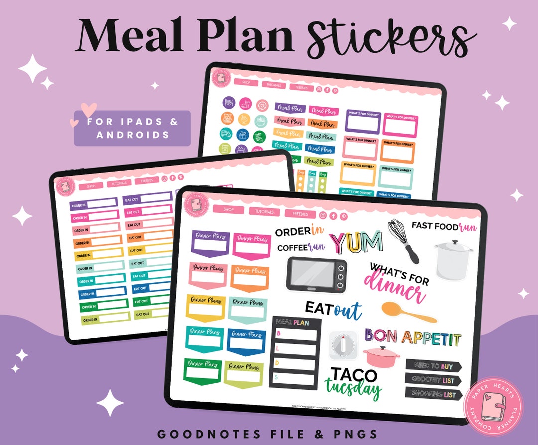 Meal Planning Digital Stickers | Goodnotes Stickers | PNG Stickers - Etsy