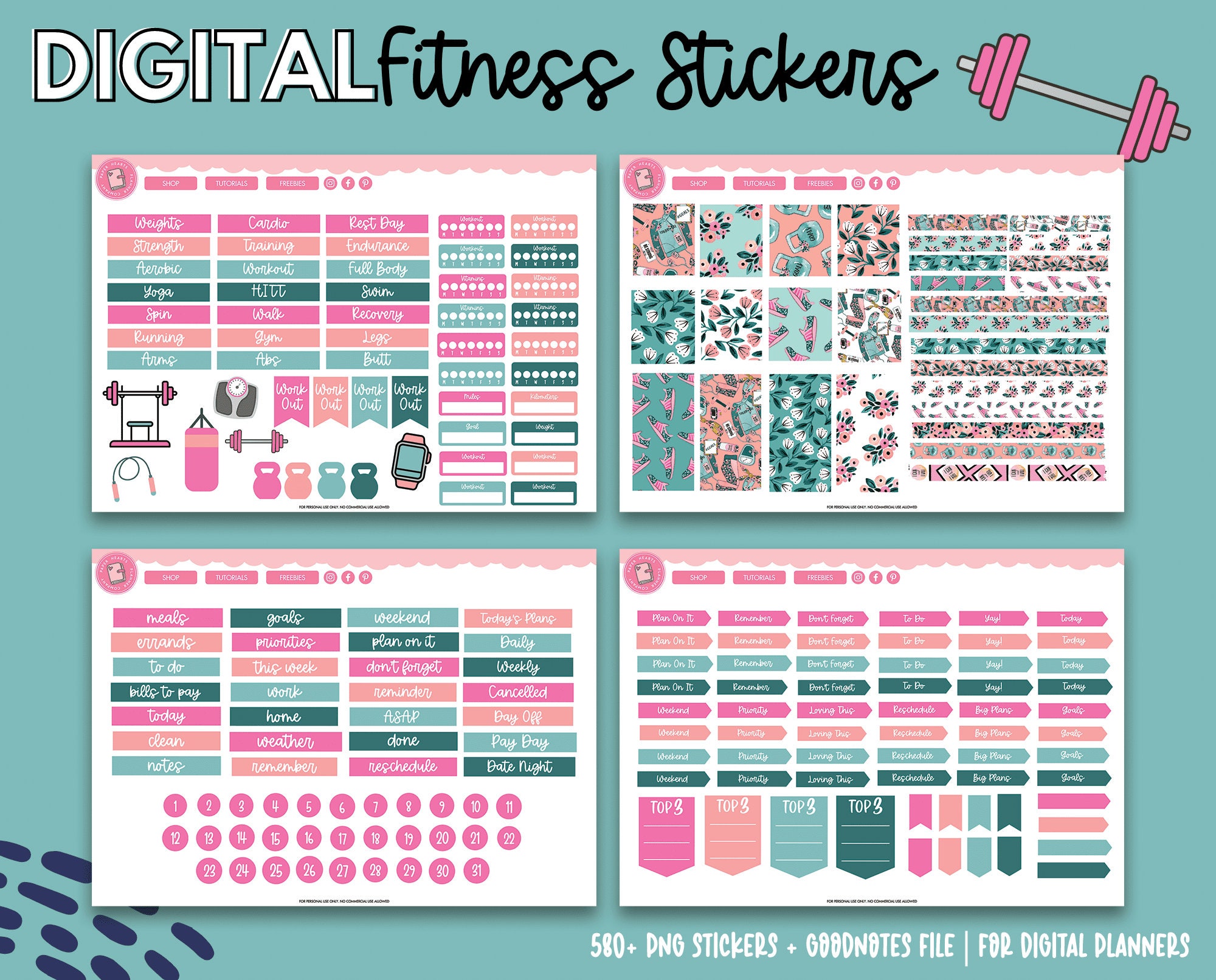 Fitness Digital Stickers Workout Digital Stickers Digital - Etsy