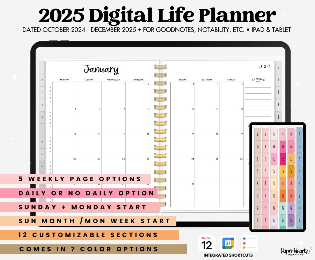 2025 Digital Life Planner, Digital Journal, Digital Calendar, Goodnotes ...