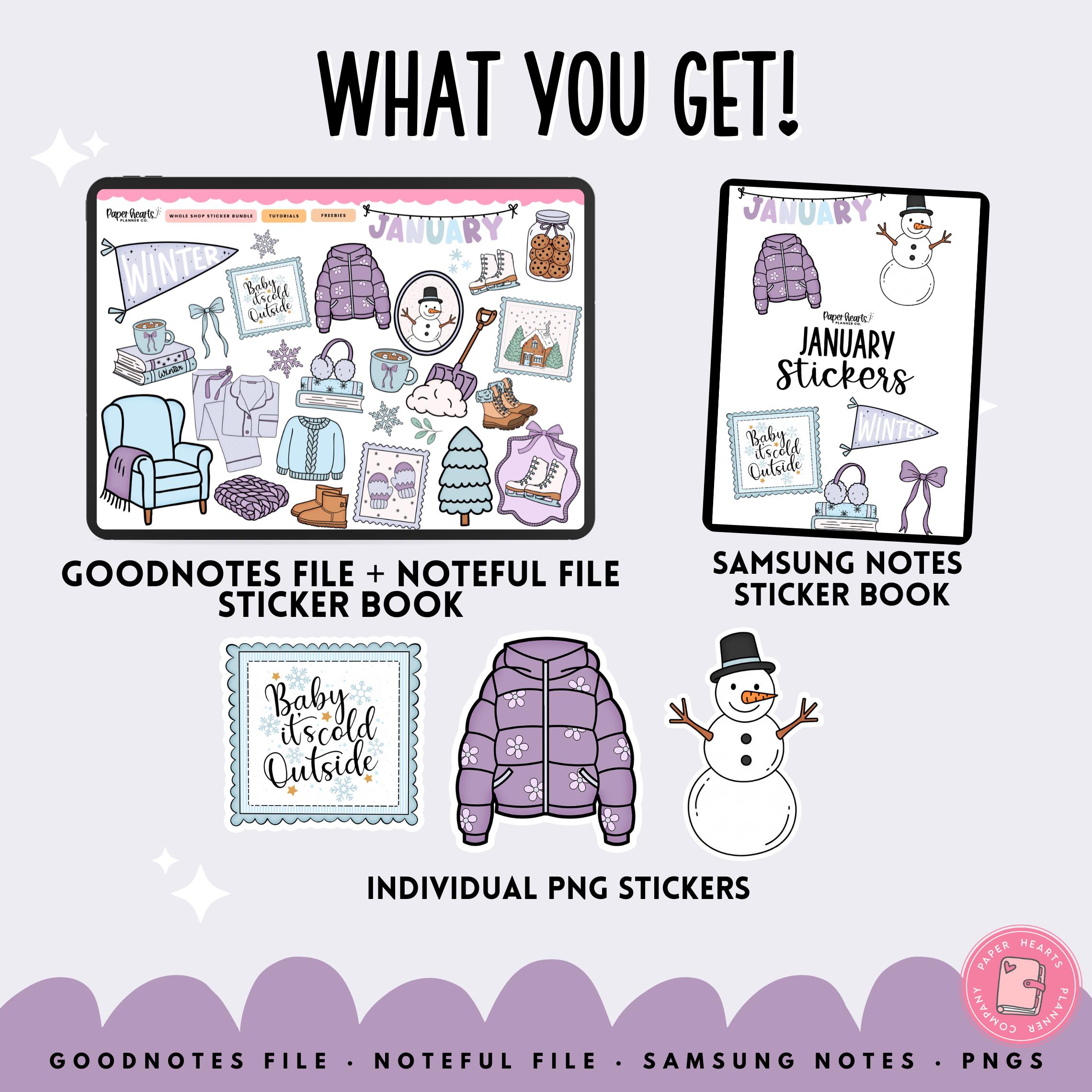 January Winter Digital Stickers. for Goodnotes, Noteful, Samsung Notes ...
