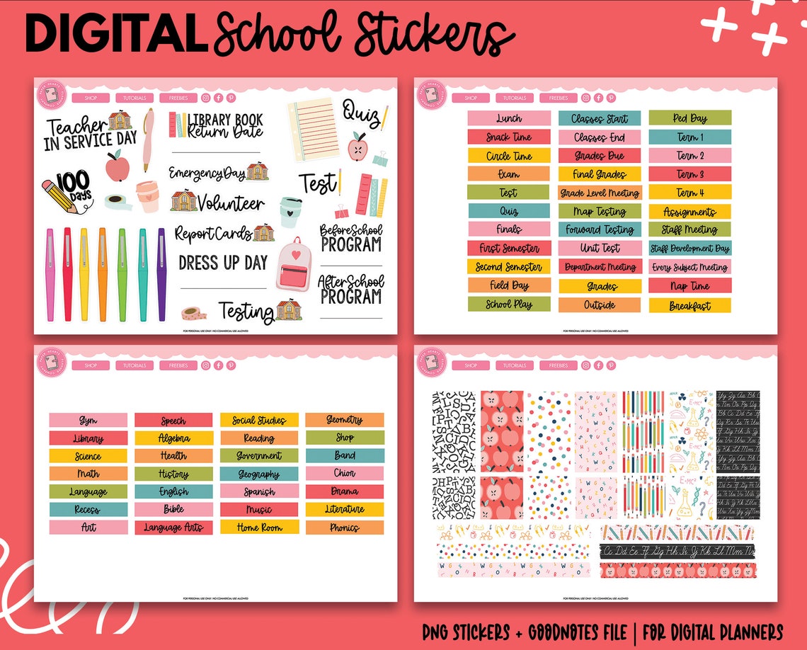 School Stickers Digital Stickers Goodnotes Stickers PNG - Etsy