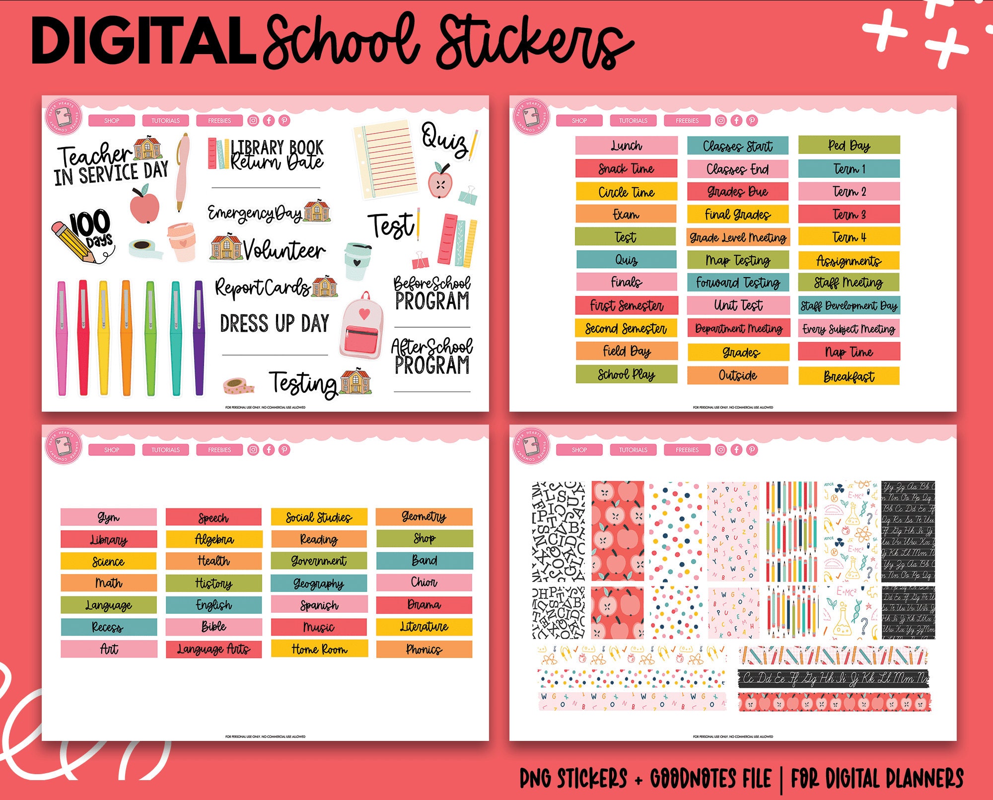 School Stickers Digital Stickers Goodnotes Stickers PNG - Etsy
