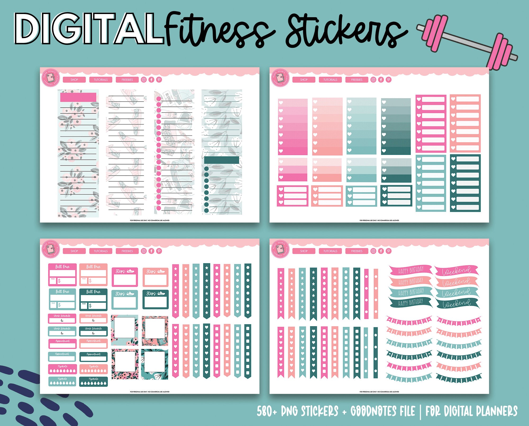Fitness Digital Stickers Workout Digital Stickers Digital - Etsy