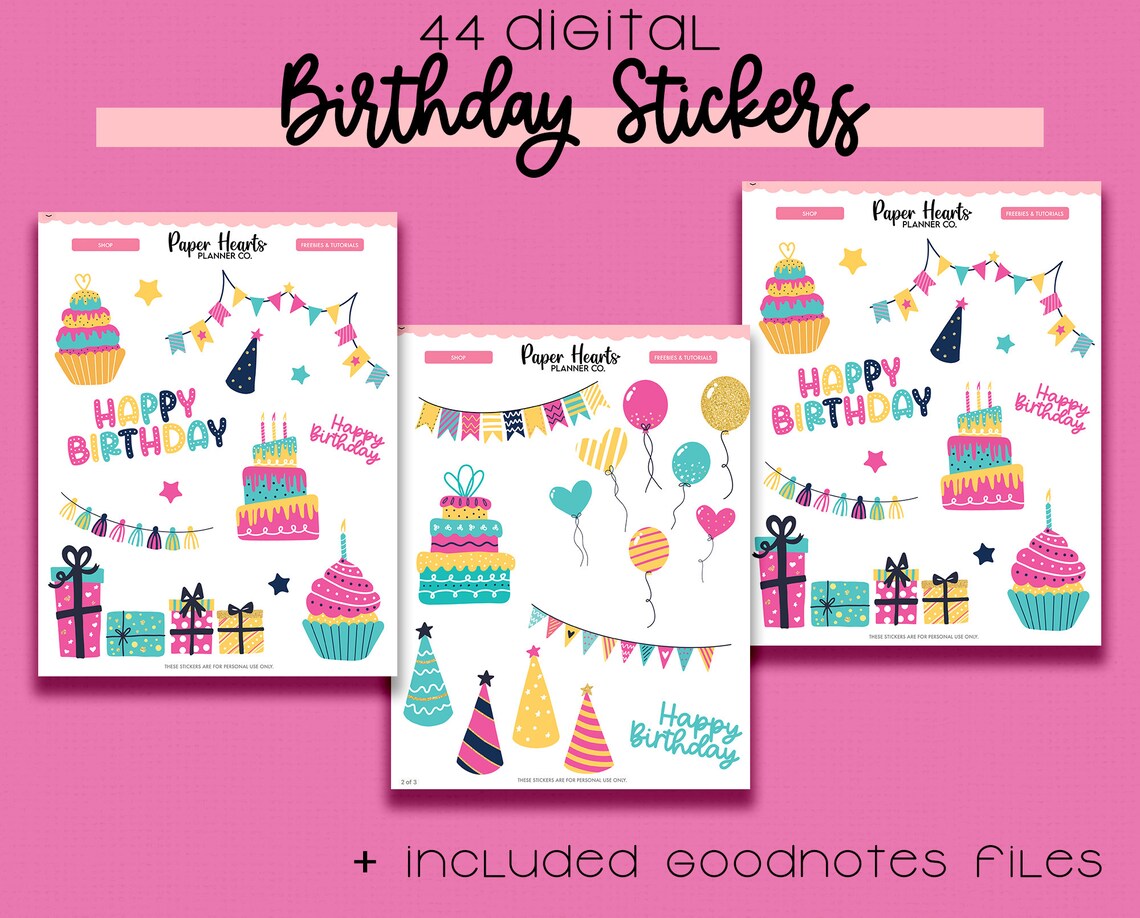 Birthday Digital Stickers Birthday Party Digital Stickers | Etsy
