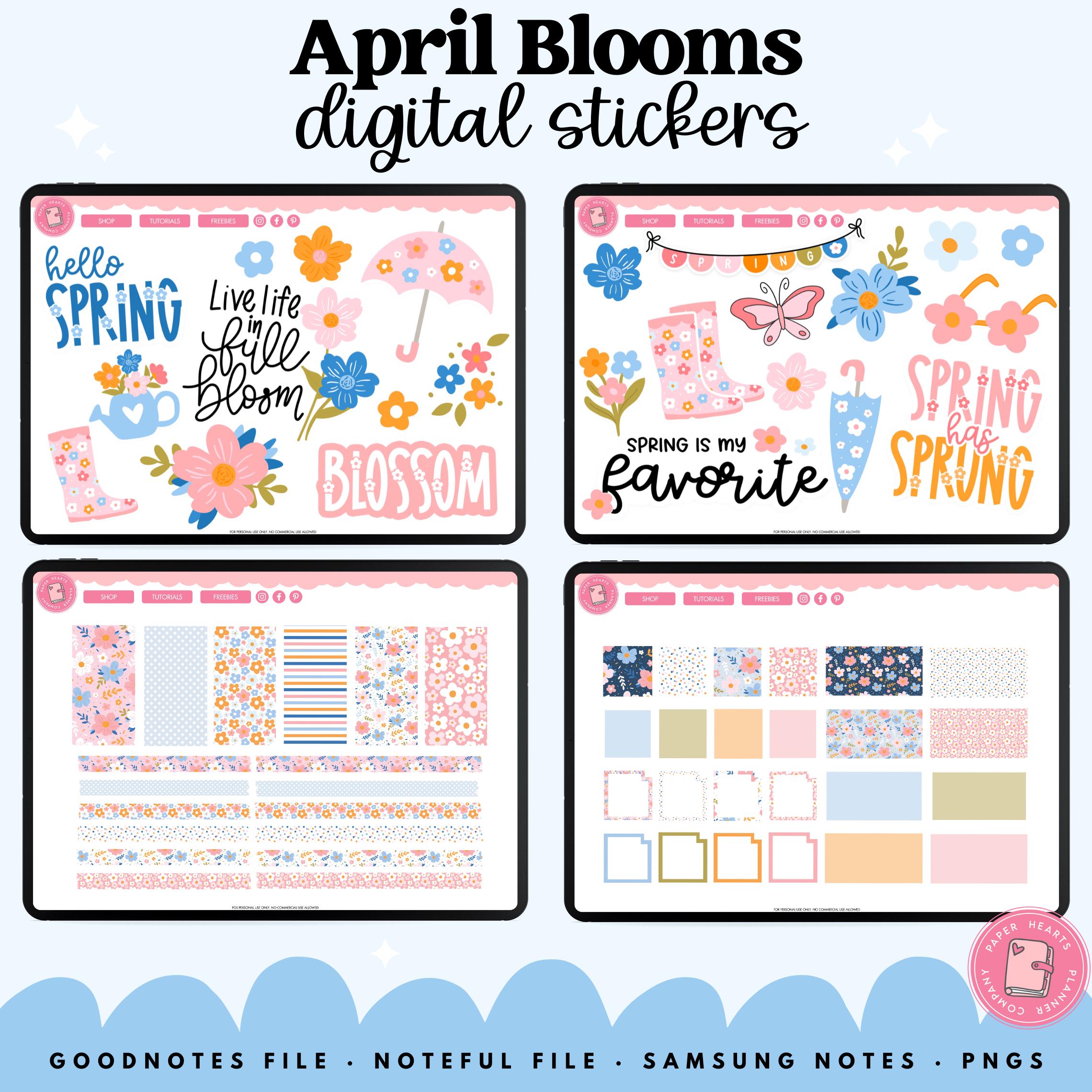 April Blooms Stickers | Spring Digital Stickers | Goodnotes Stickers ...