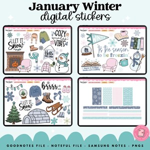 January Stickers, Winter Stickers, Digital Planner Stickers, Goodnotes ...