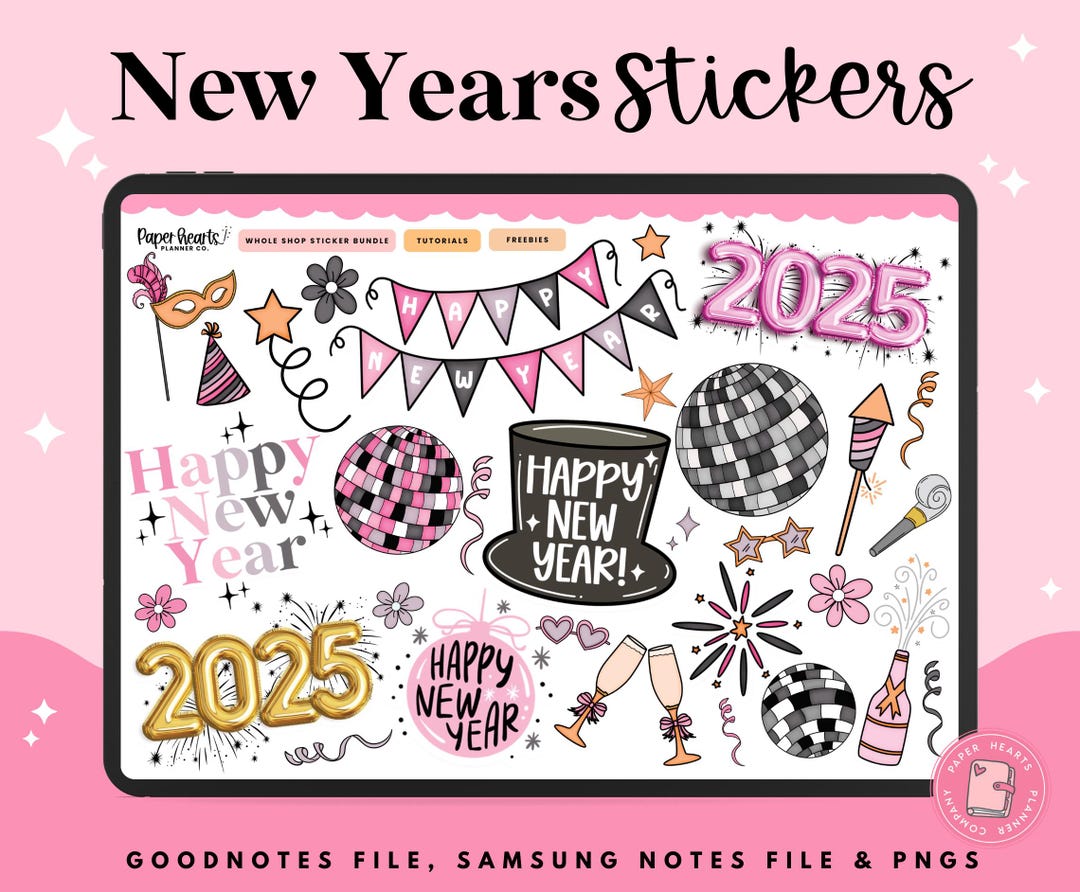 New Years Stickers, 2025 New Years, Digital Stickers, Goodnotes ...