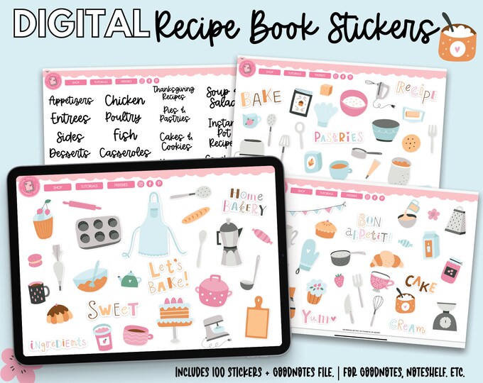 Recipe Planner Digital Stickers, One Note Planner Stickers, Digital ...