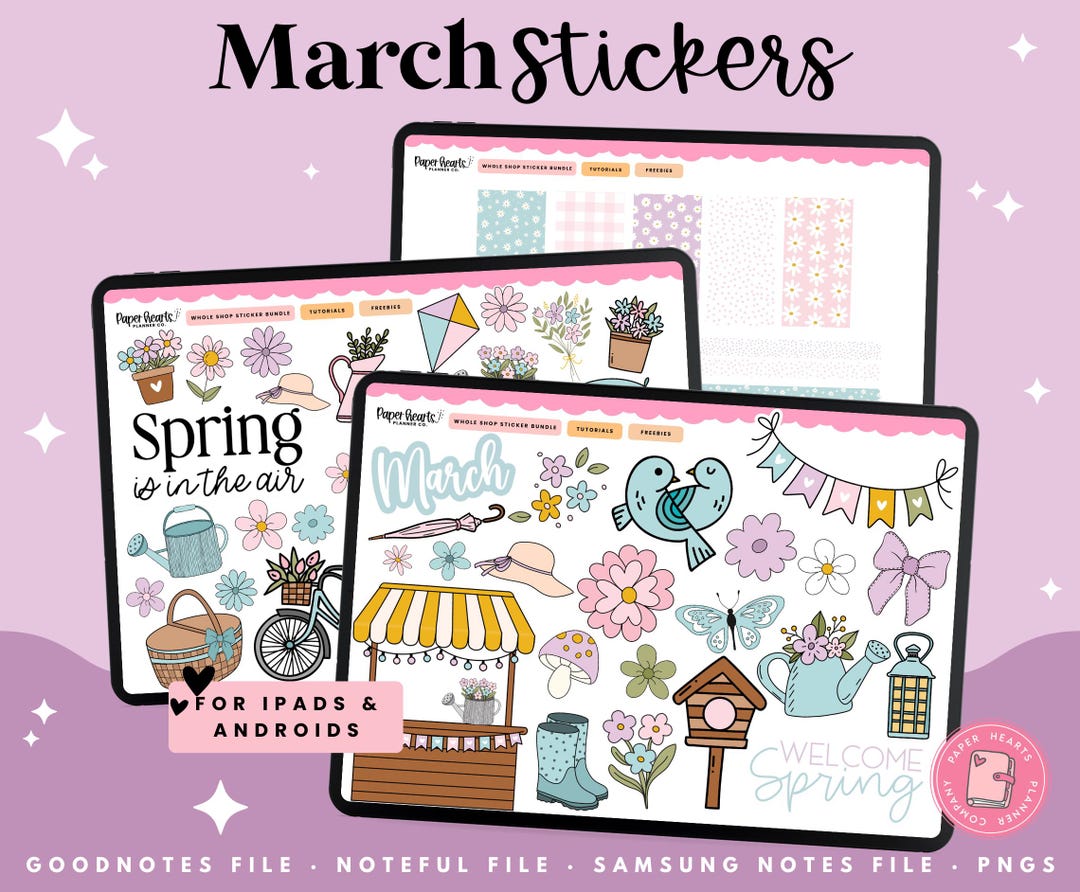 March Stickers, Spring Stickers, Monthly Sticker Kit, Digital Stickers ...