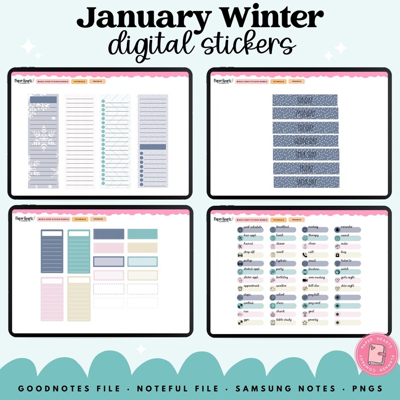 January Stickers, Winter Stickers, Digital Planner Stickers, Goodnotes ...