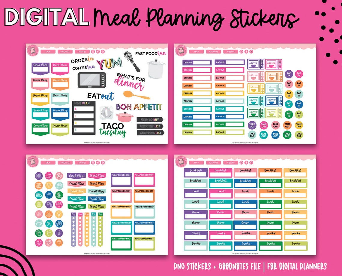 Meal Planning Digital Stickers Goodnotes Stickers PNG - Etsy