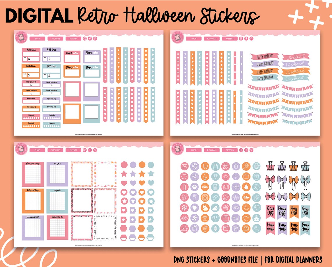 Retro Halloween Stickers Groovy Halloween Stickers Digital - Etsy