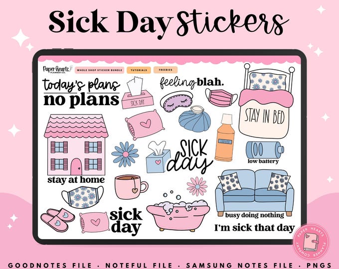 Sick Day Clipart, Cold and Flu Printable Sticker, Sad Girl Goodnotes ...
