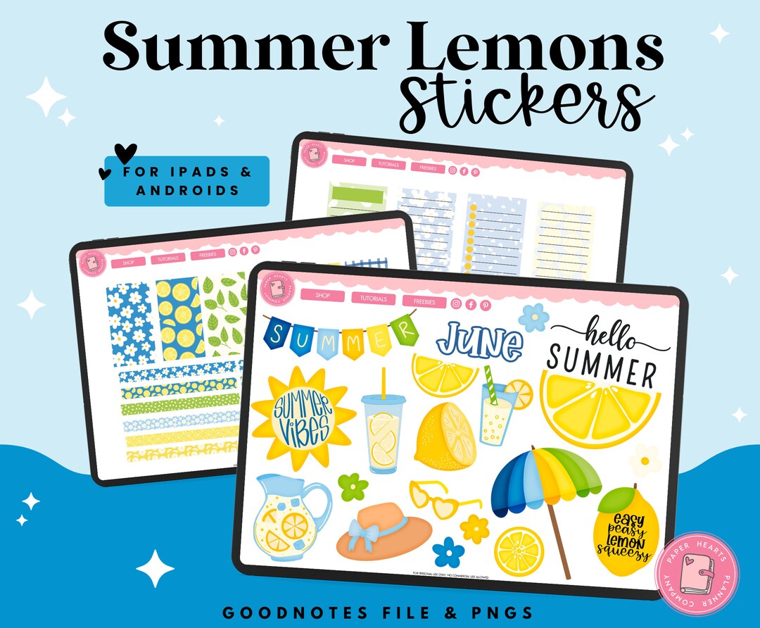 June Summer Lemons Digital Stickers | Goodnotes Stickers | PNG Files ...