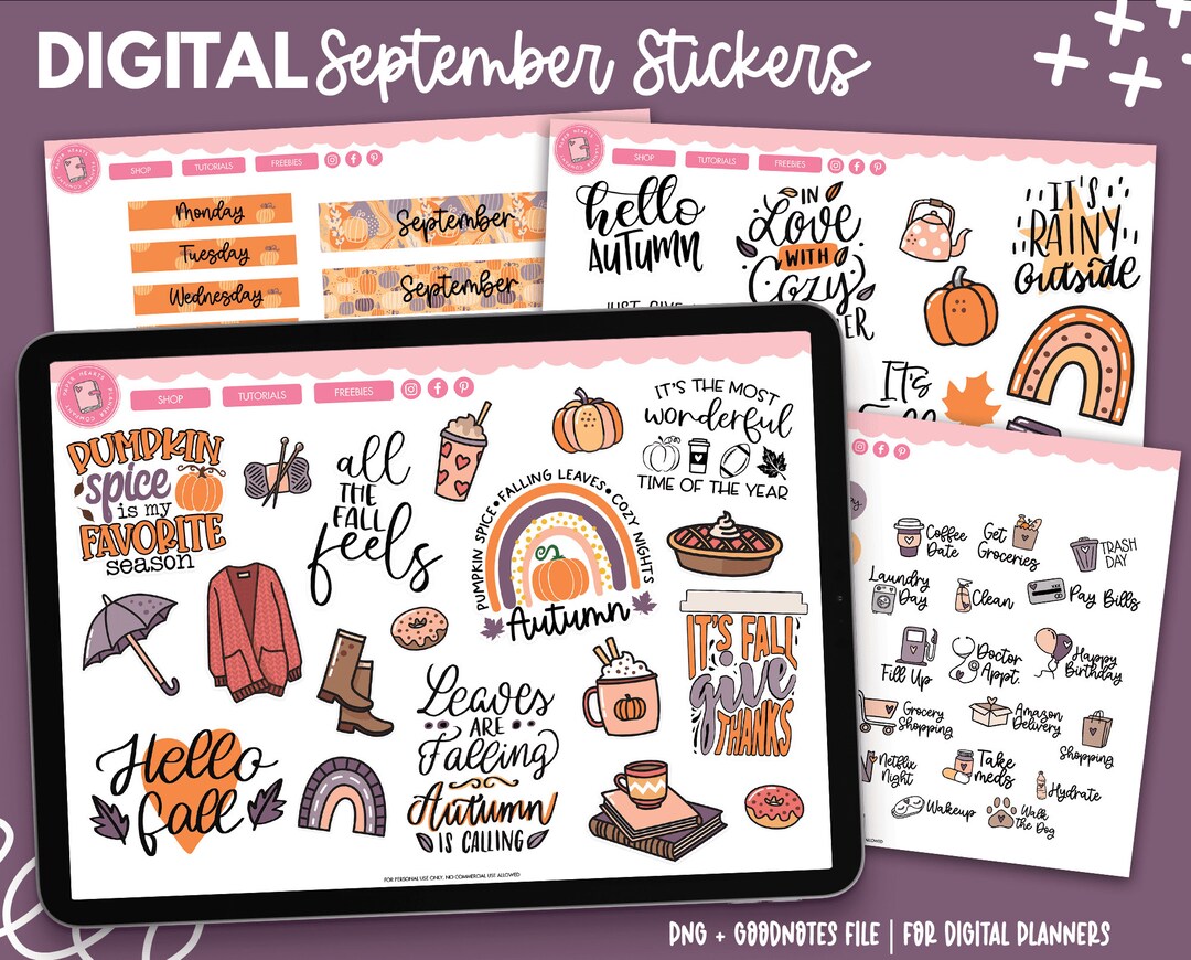 September Stickers Digital Stickers Goodnotes Stickers PNG Stickers - Etsy