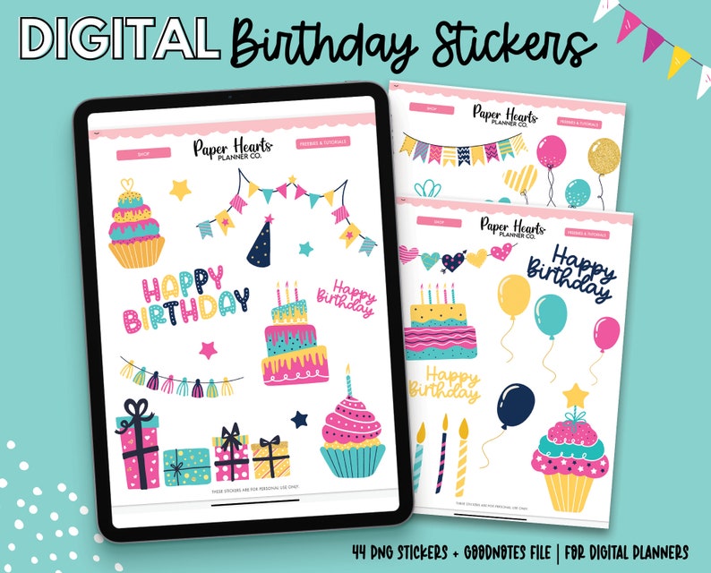 Birthday Digital Stickers Birthday Party Digital Stickers | Etsy