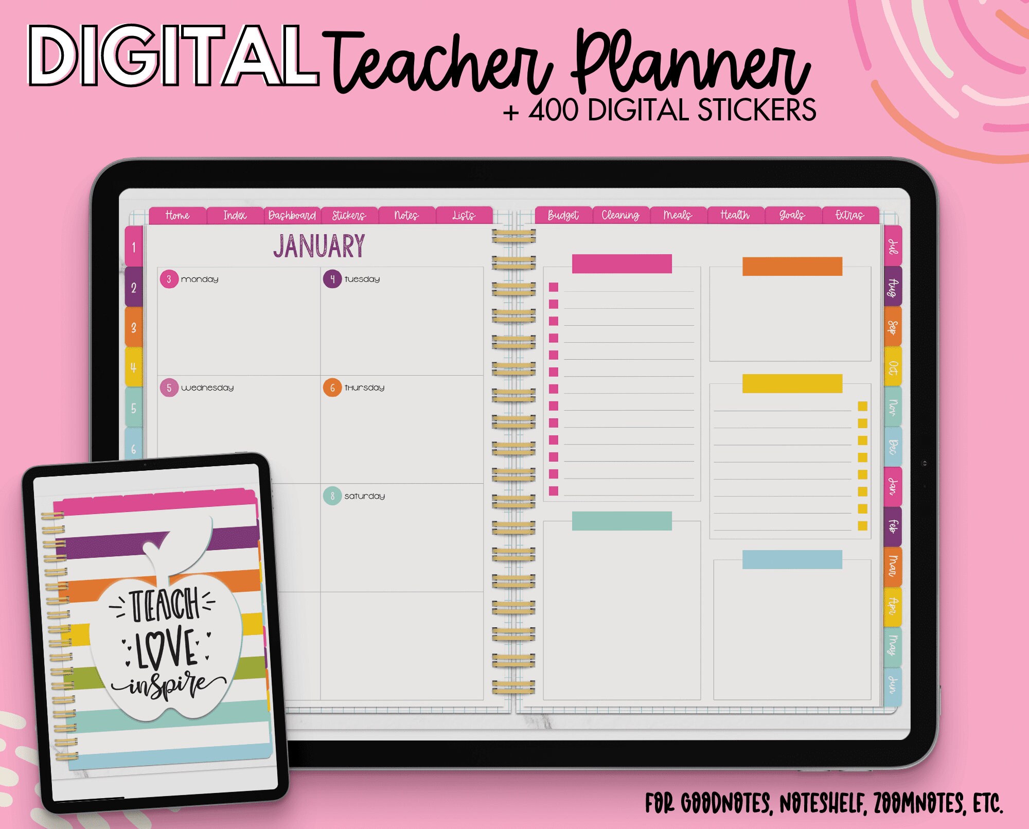 DATED PDF & GoodNotes ULTIMATE 2021-2022 Digital Teacher Planner ...