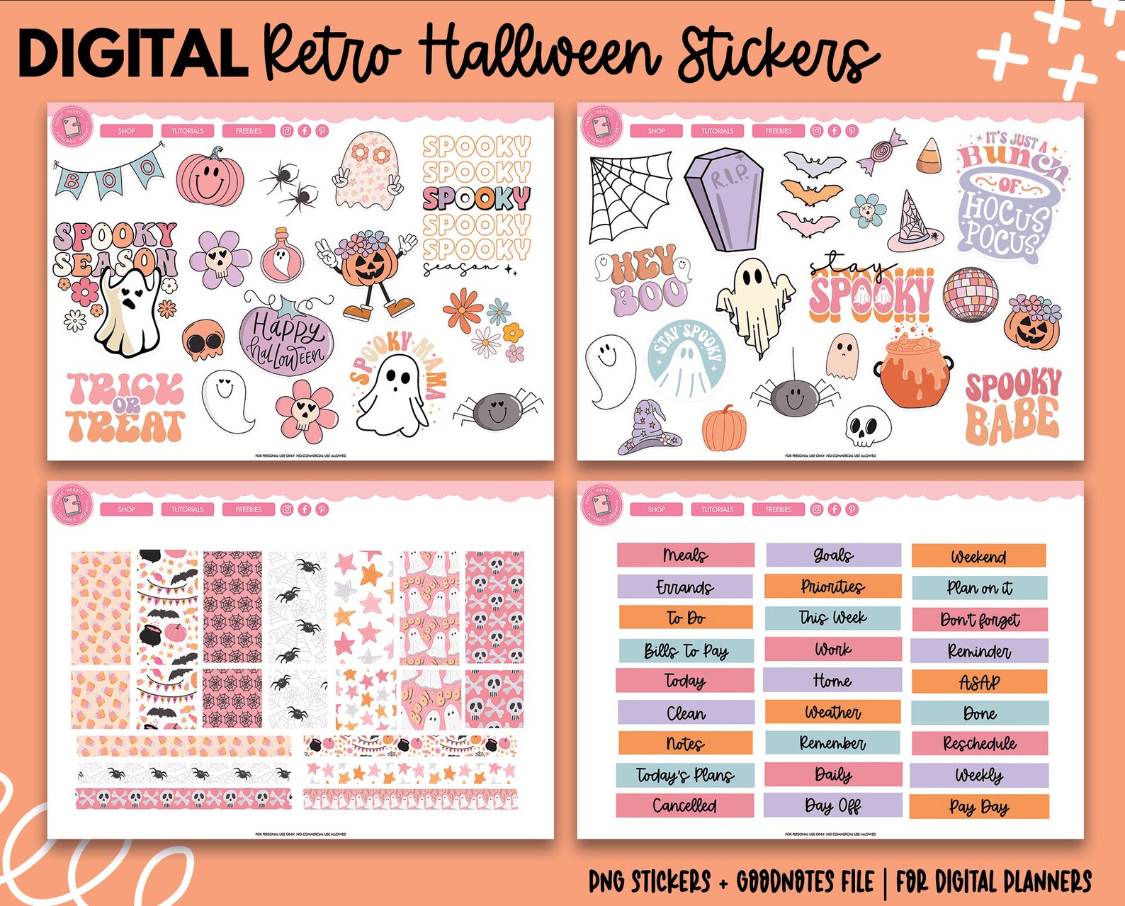 Retro Halloween Stickers Groovy Halloween Stickers Digital - Etsy