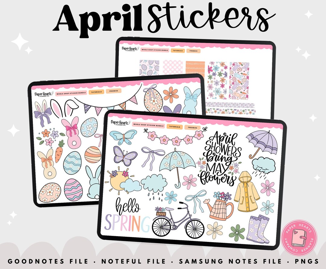 April Stickers, Easter Stickers, Spring Stickers, Digital Stickers ...