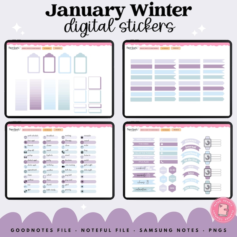 January Winter Digital Stickers. for Goodnotes, Noteful, Samsung Notes ...