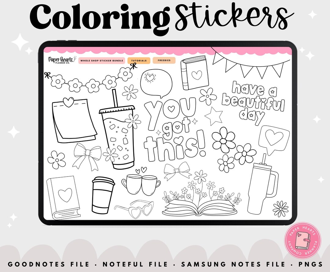 Coloring Digital Stickers, Outline Stickers, Girly Stickers, Digital ...