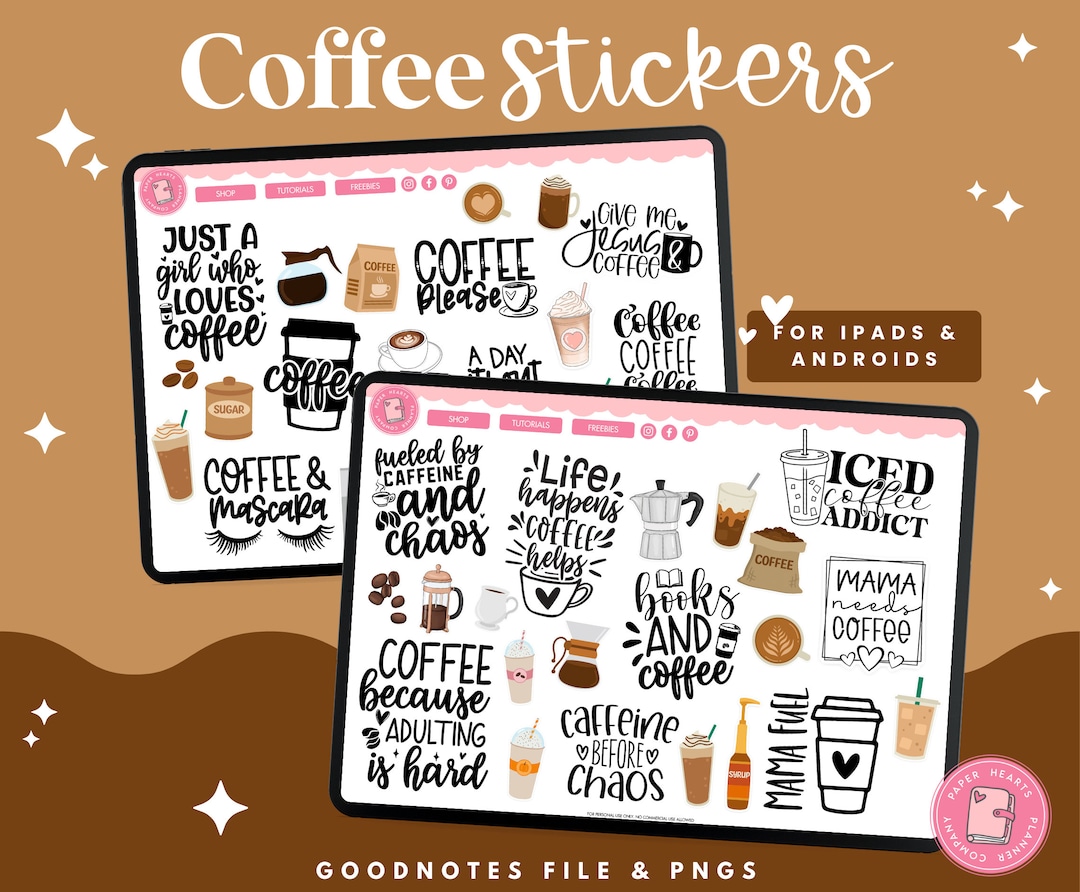 Coffee Stickers | Digital Coffee Stickers | Coffee Themed Sticker Set ...