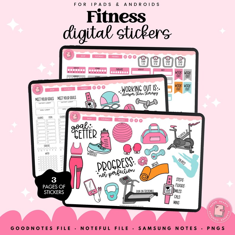 Fitness Digital Stickers | Workout Digital Stickers | Digital Planner ...