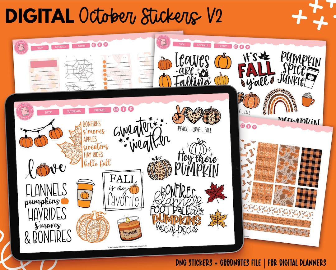 October Stickers | Digital Stickers | Goodnotes Stickers | PNG Stickers ...