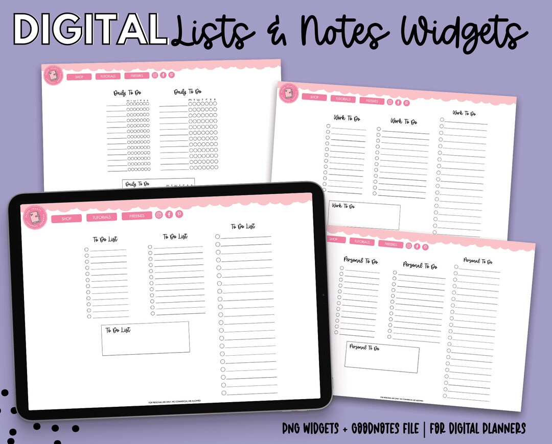 Lists & Notes Digital Planner Widgets | Goodnotes Widgets | PNG Widgets ...