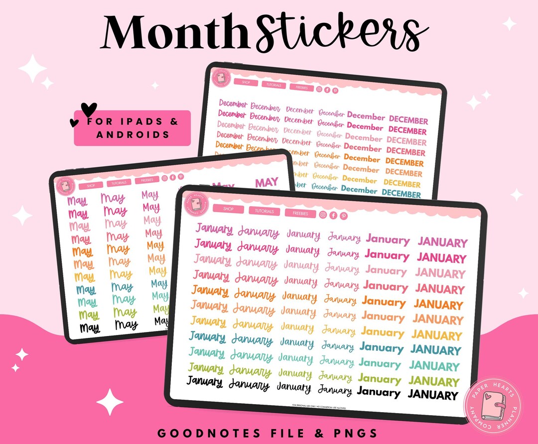 Months Stickers | Month Digital Stickers | Goodnotes Stickers | PNG ...