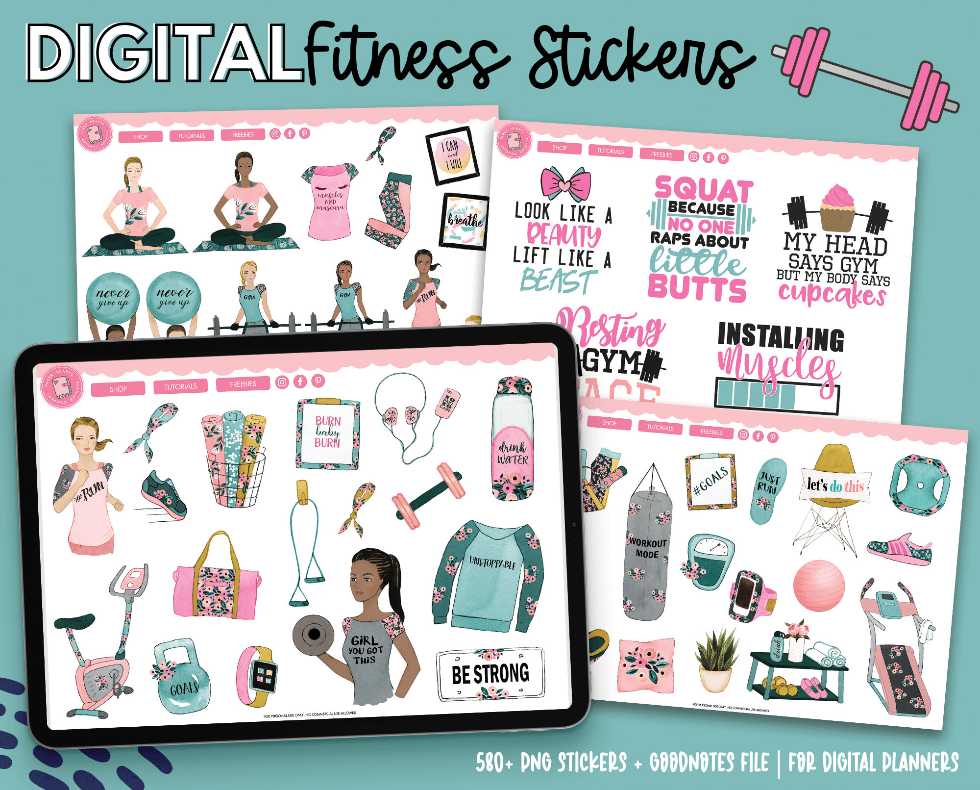 Fitness Digital Stickers Workout Digital Stickers Digital - Etsy