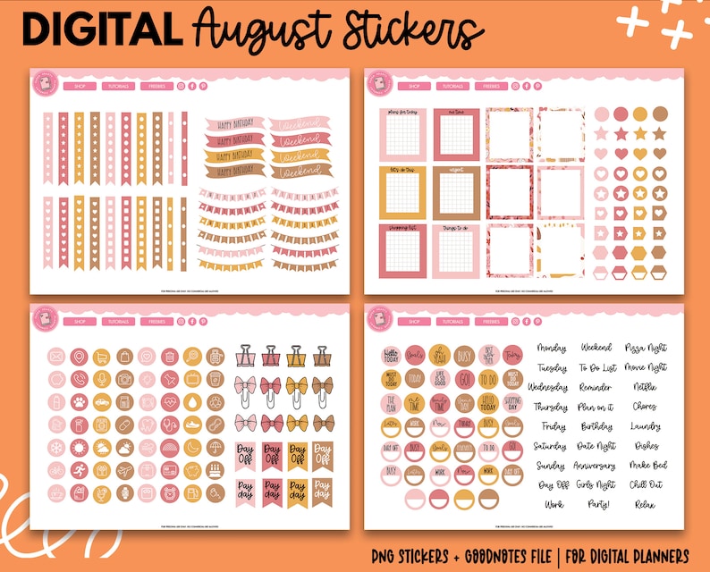 August Stickers | Monthly Sticker Kit | Goodnotes Stickers | PNG ...