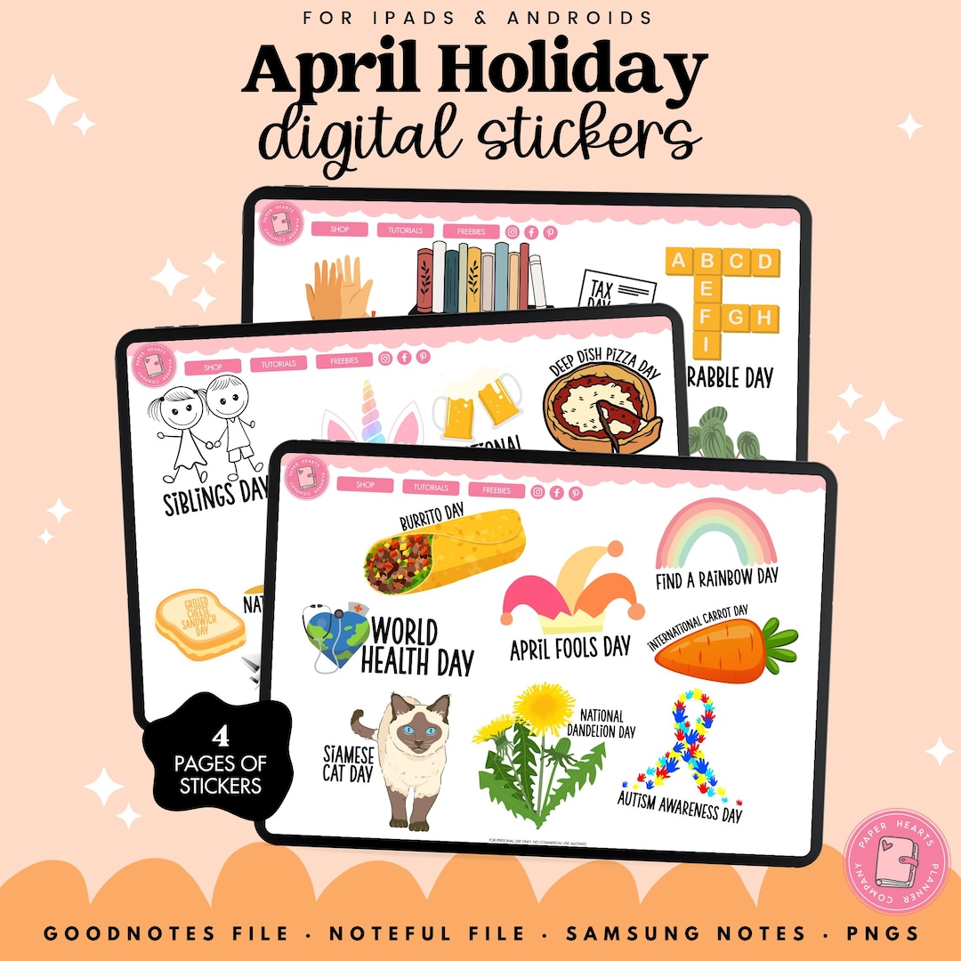 April Holidays Stickers | April Stickers | Digital Stickers | Goodnotes ...