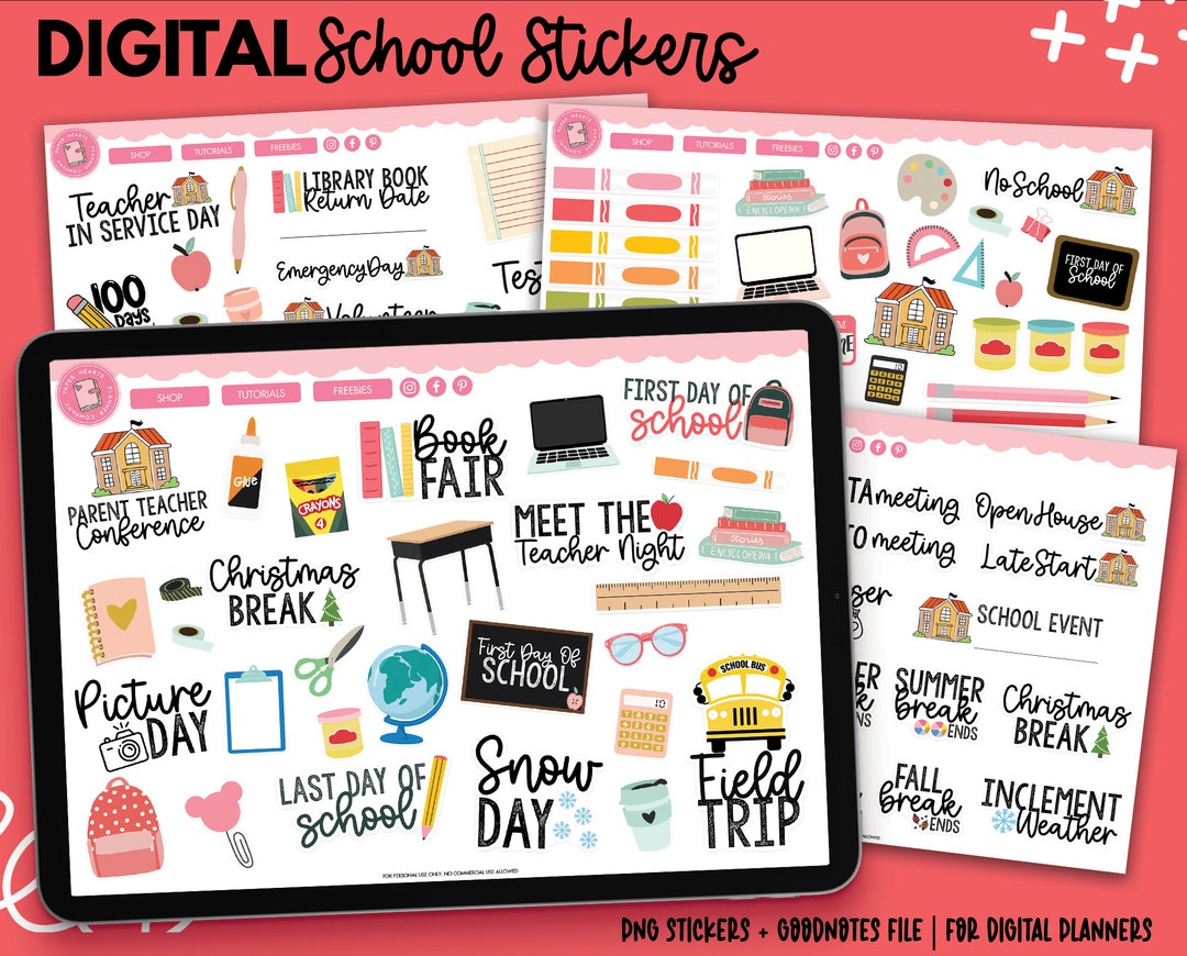 School Stickers Digital Stickers Goodnotes Stickers PNG Stickers - Etsy