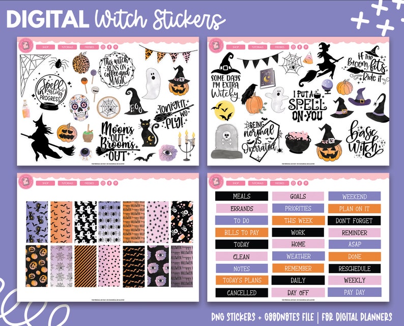 Halloween Digital Stickers Witch Digital Stickers Spooky - Etsy