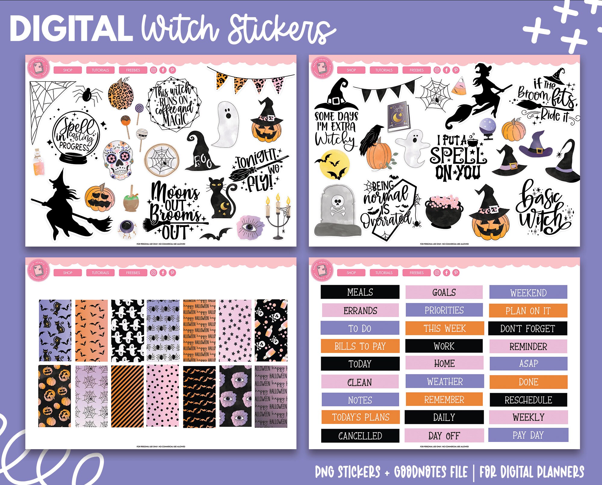 Halloween Digital Stickers Witch Digital Stickers Spooky - Etsy