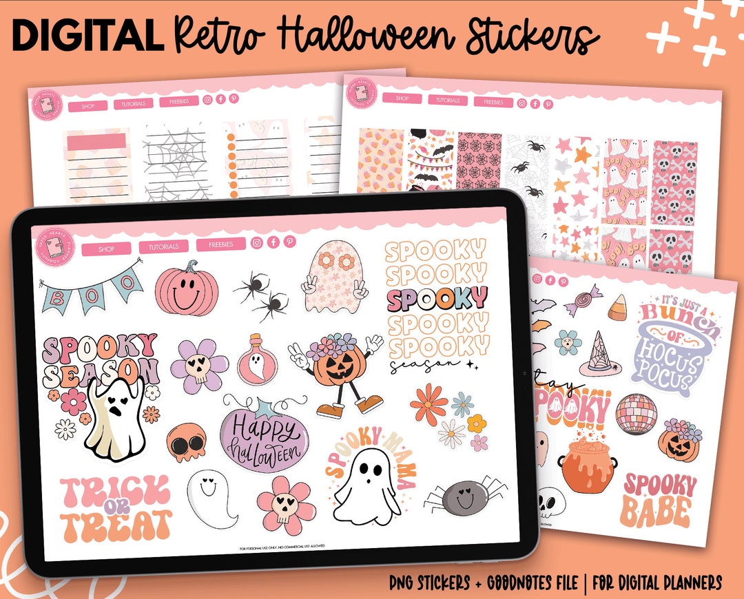 Retro Halloween Stickers Groovy Halloween Stickers Digital Stickers ...