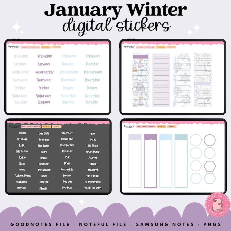 January Winter Digital Stickers. for Goodnotes, Noteful, Samsung Notes ...
