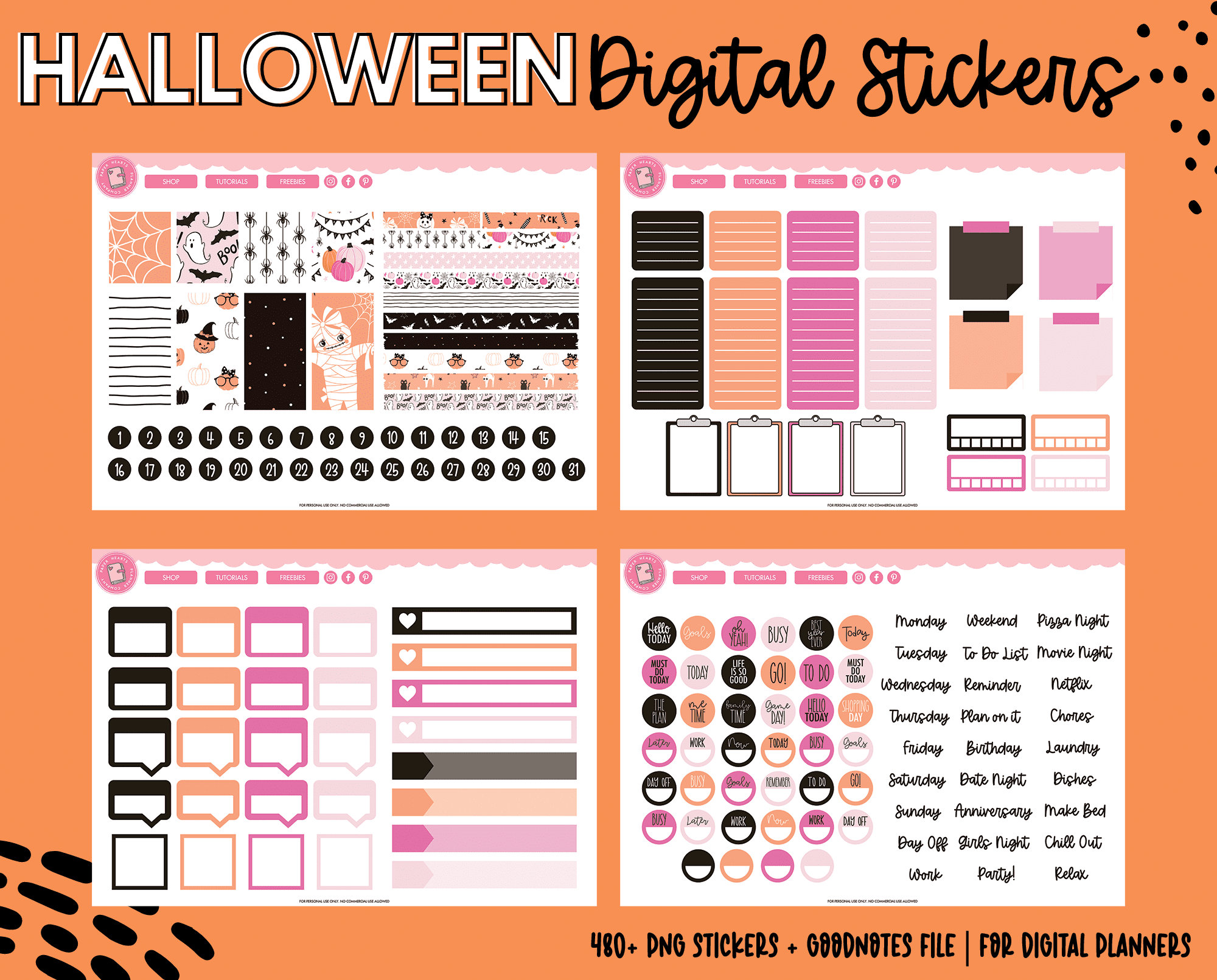 Halloween Digital Planner Stickers Goodnotes Stickers - Etsy