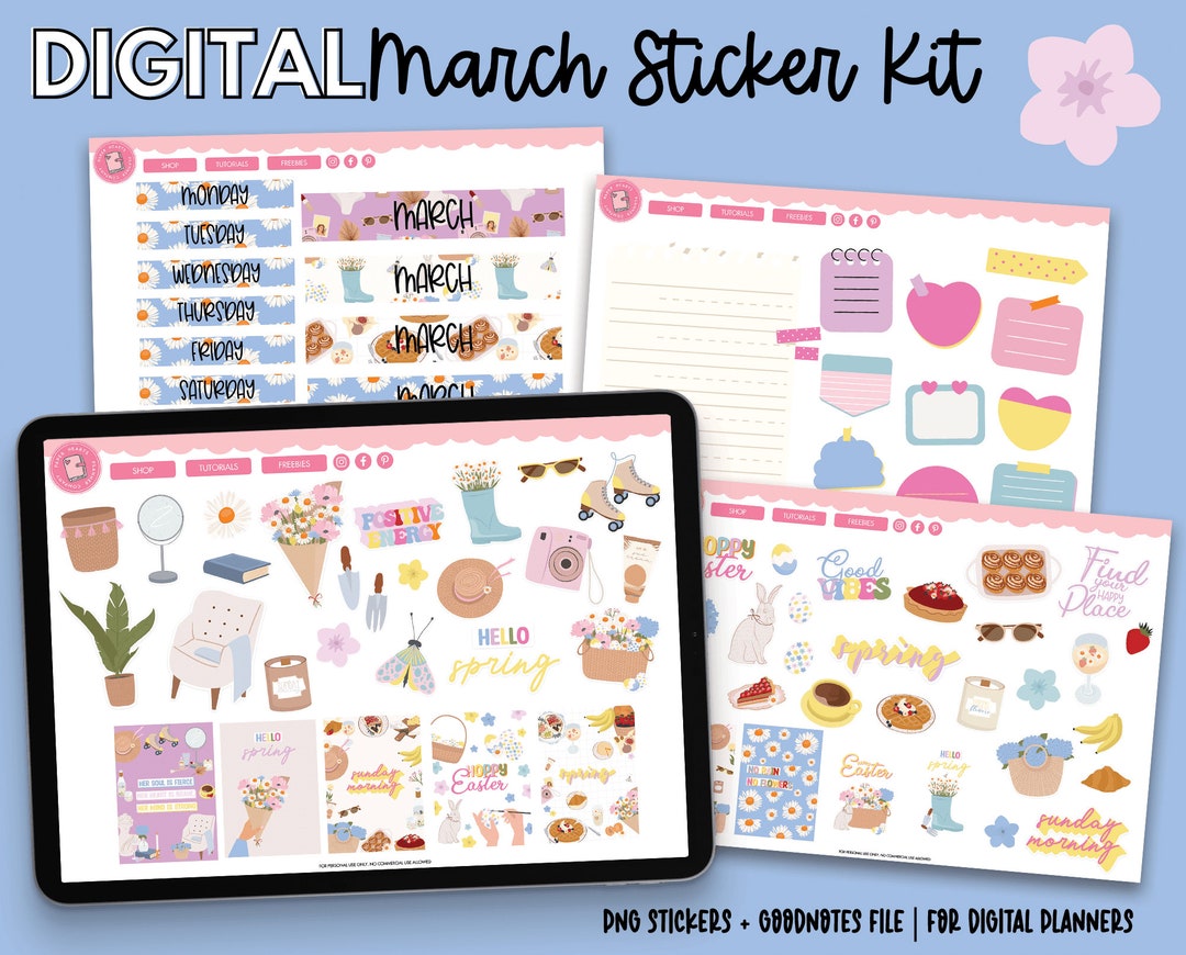 March Digital Stickers March Sticker Kit Easter Stickers Spring ...