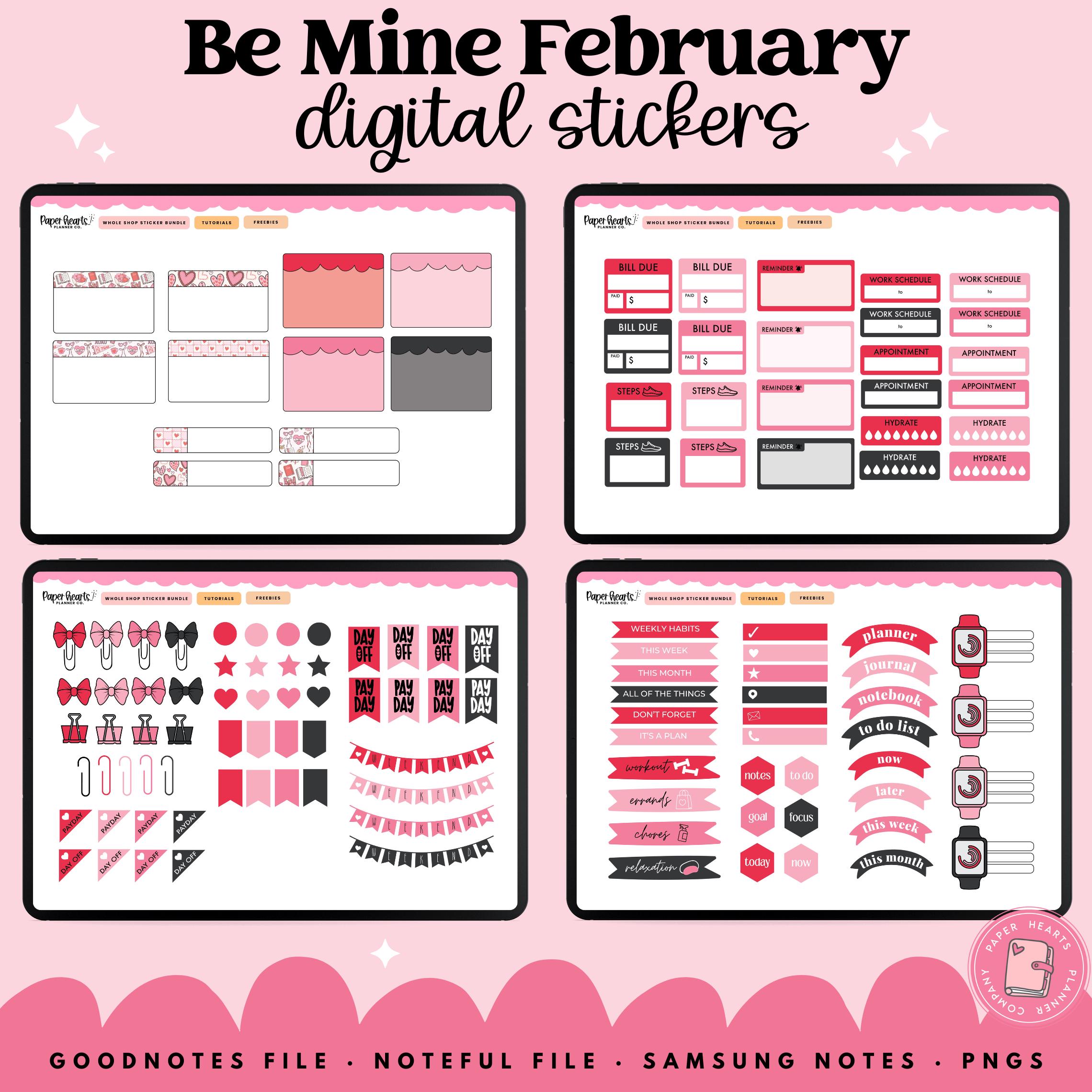 Valentine's Day Digital Stickers, February Stickers, Digital Planner ...