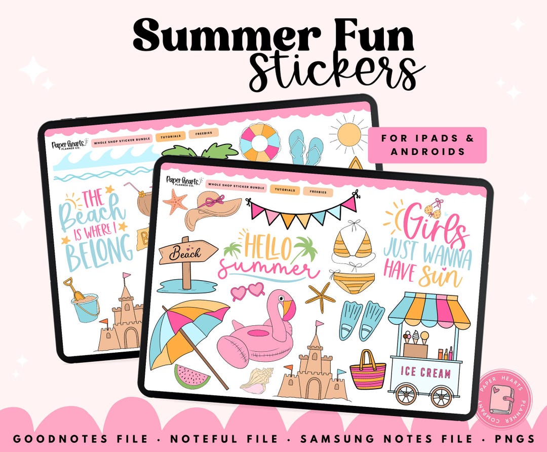 Summer Stickers, Beach Stickers, Digital Stickers, Goodnotes Stickers ...