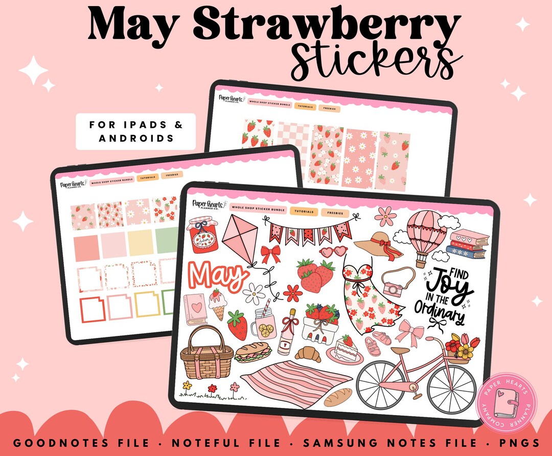 Summer Digital Stickers, May Stickers, Strawberry Stickers, Digital ...