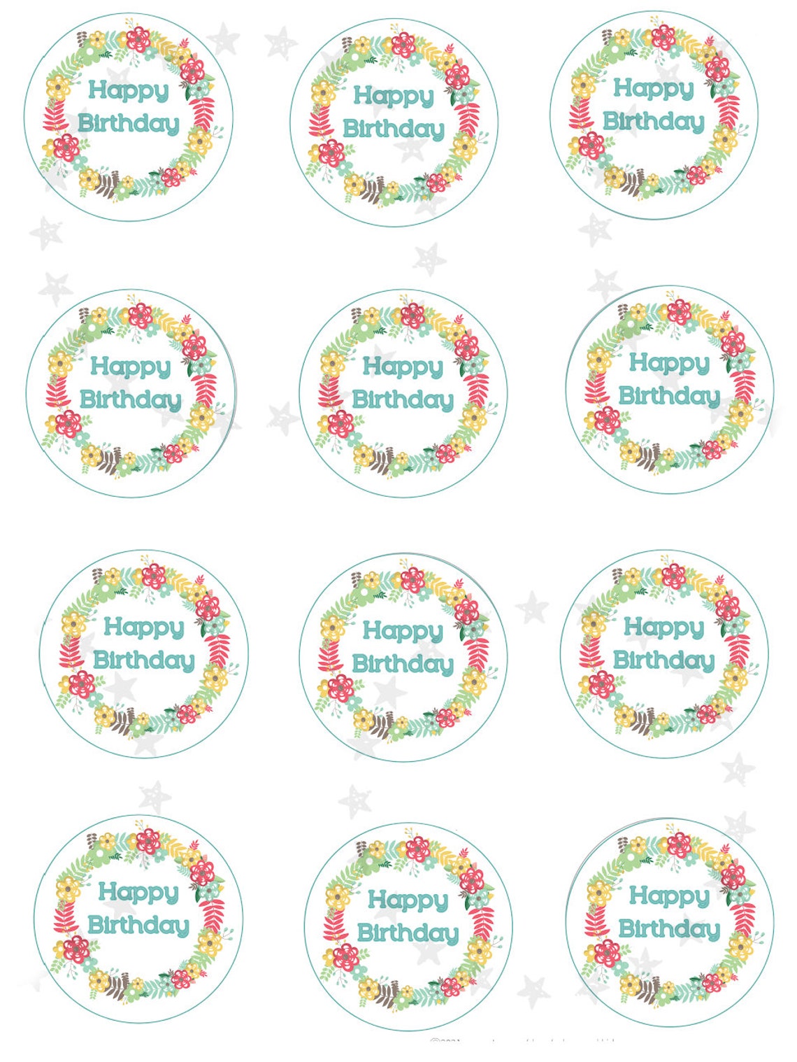 Printable Happy Birthday Cupcake Toppers Instant Download | Etsy