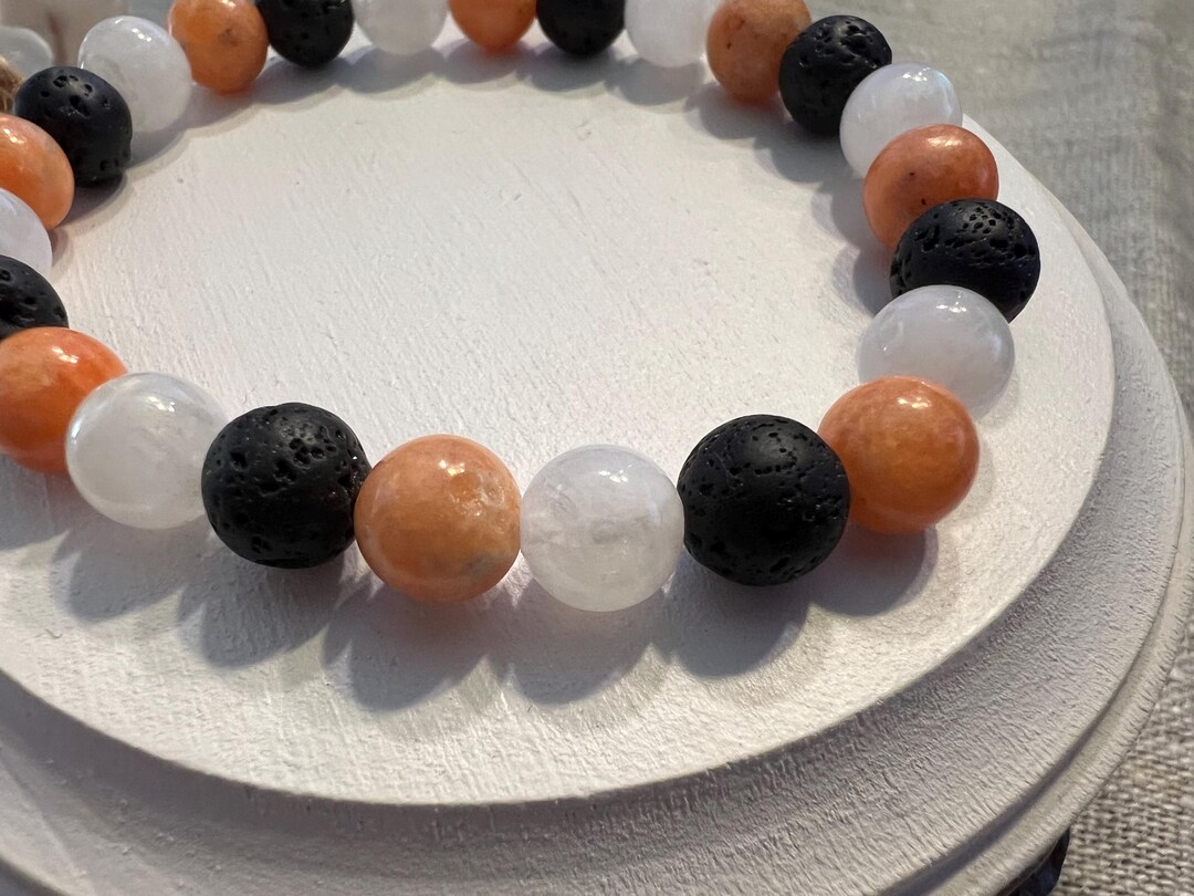 Orange Calcite, Black Lava and Rainbow Moonstone Stretch Bracelet - Etsy
