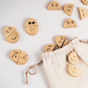 Wooden Emotion Faces Puzzle: Montessori Stacking Toy for Toddlers ...