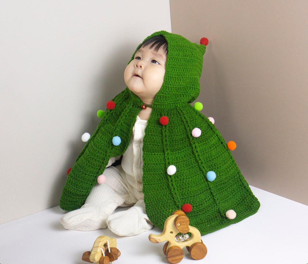 Baby Crochet Christmas Tree Hooded Cloak, Cape Costume - Great Gift ...
