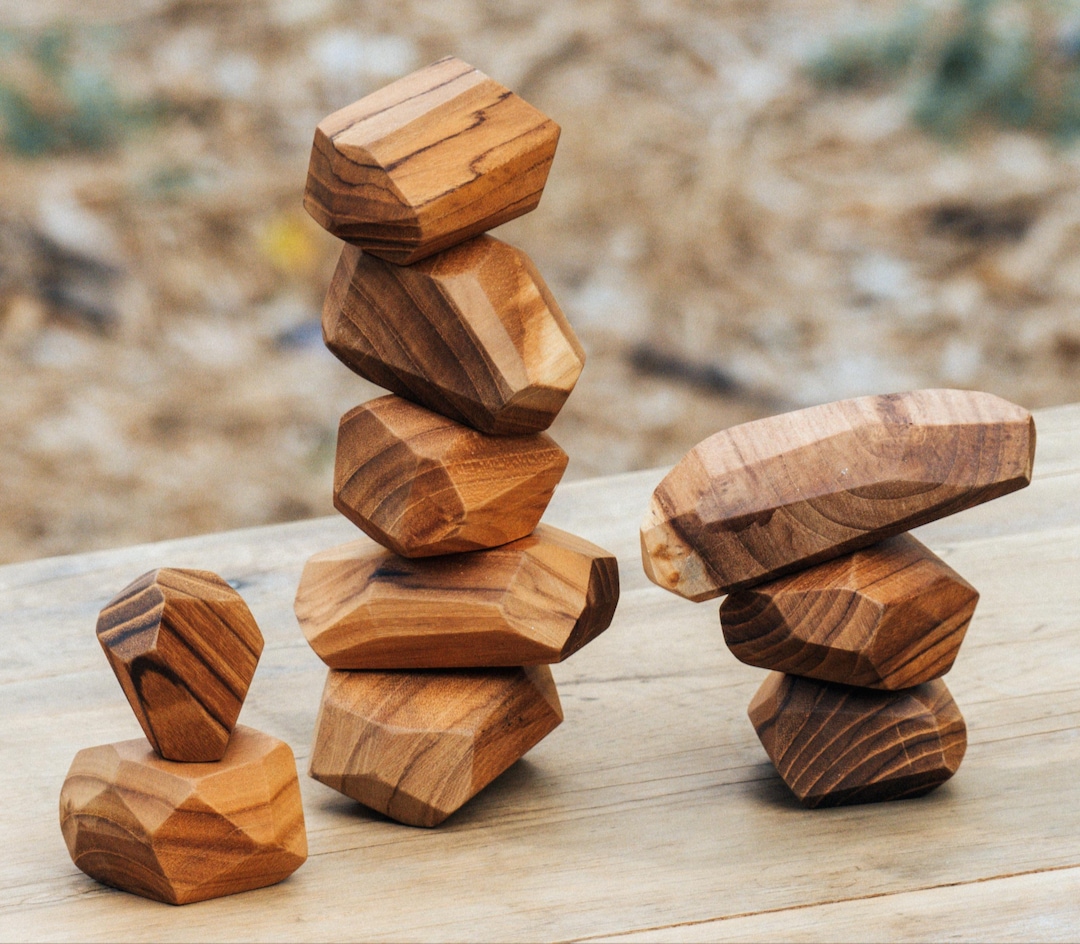 Wooden Rocks Set Toddler Balance Toy, Montessori Stacking Stones ...