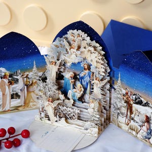 Beautiful Nativity Scene 3D Pop up Greeting Card, Standing Christmas ...
